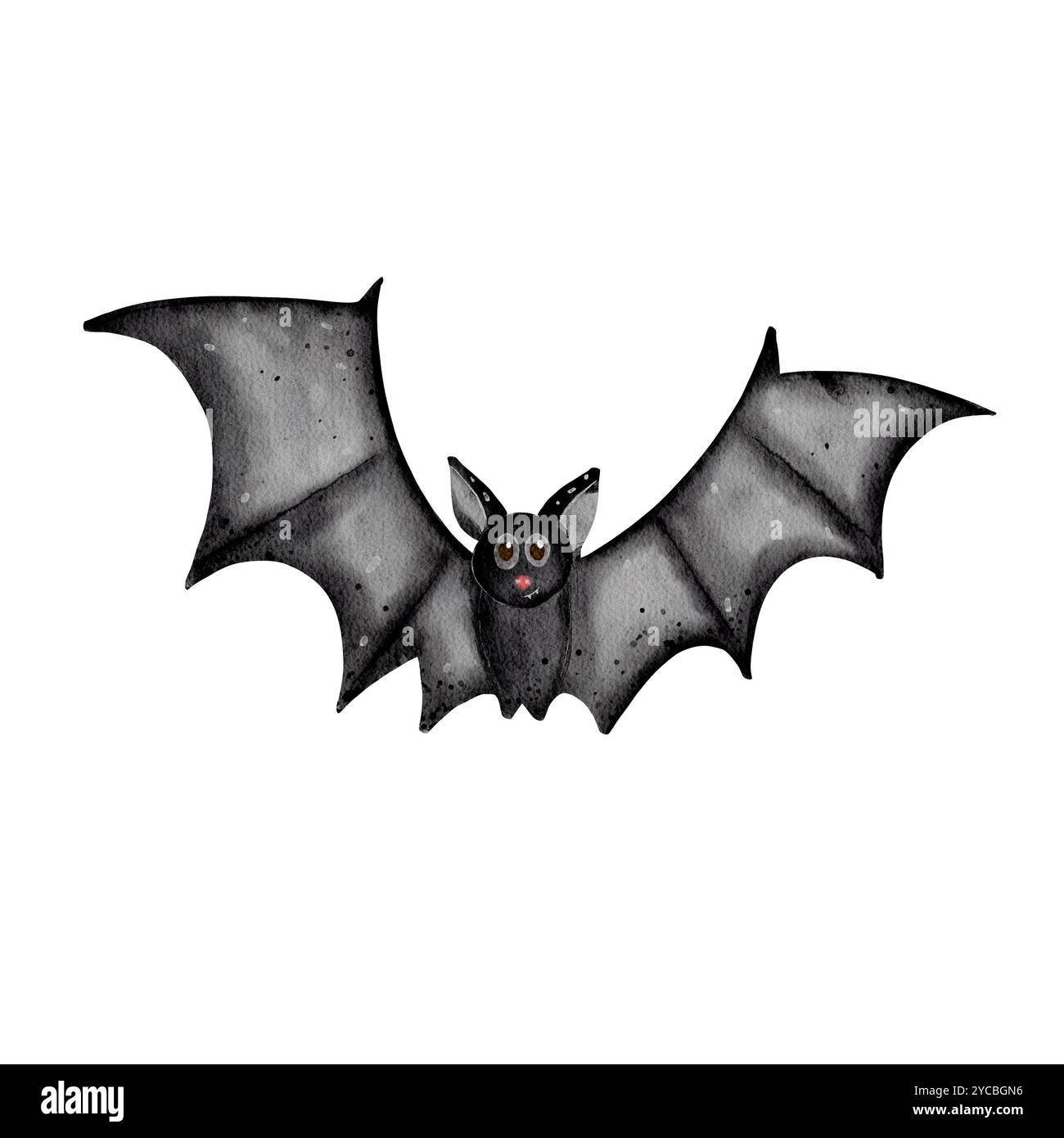 A cute Halloween bat on a white background, hand-painted in watercolor ...