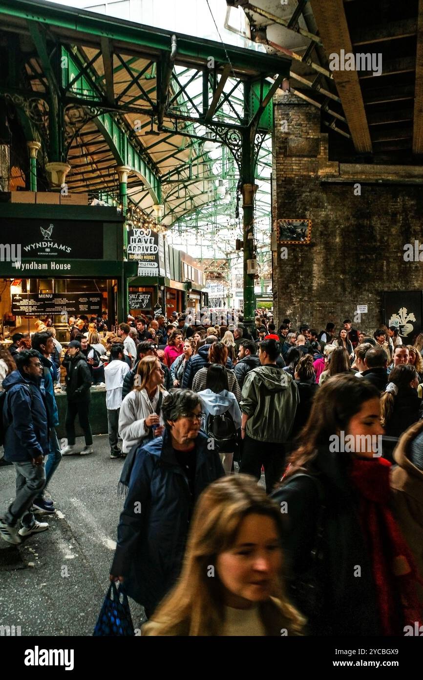 A crowded historic Borough Market in Southwark in London in the UK in ...