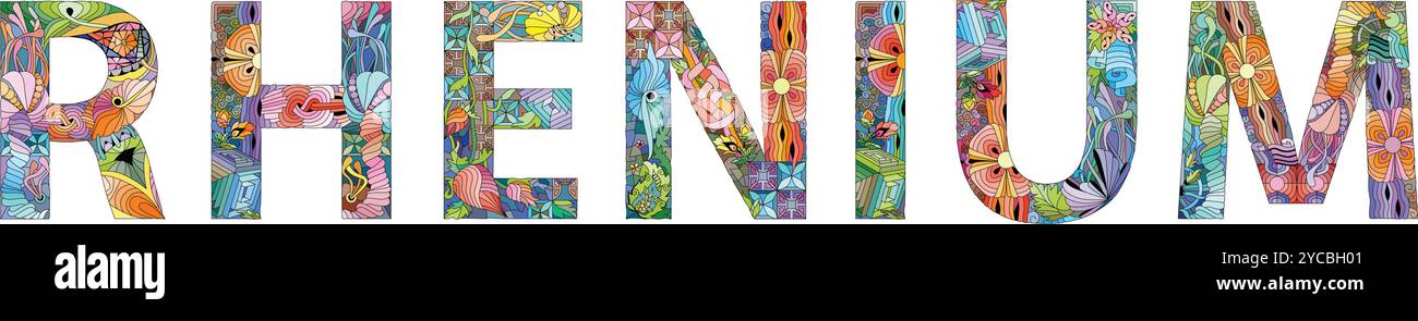 Hand-painted art design. Hand drawn illustration word RHENIUM for t ...