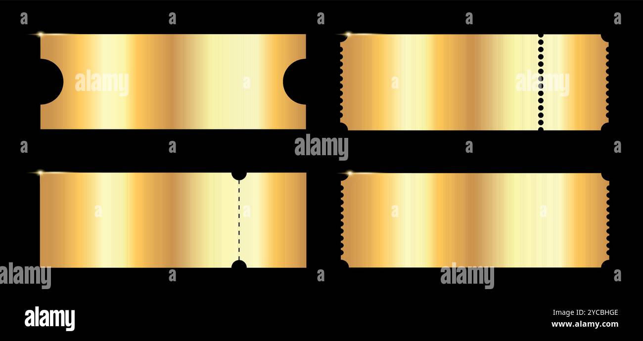Blank golden ticket, pass or coupon templates set on dark background ...