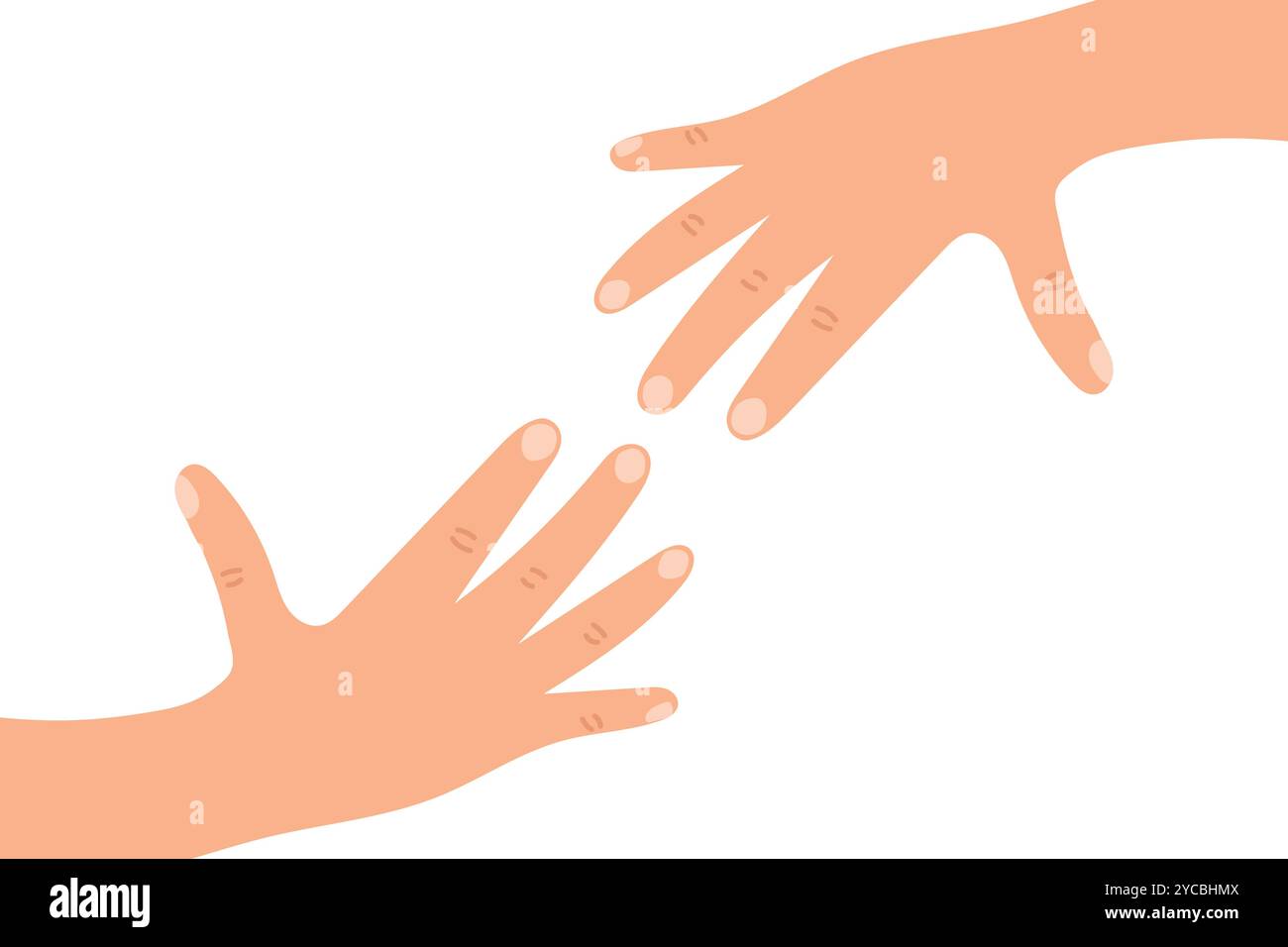 Two cartoon human hands reaching to each other. Helping hand symbol. Vector illustration Stock ...