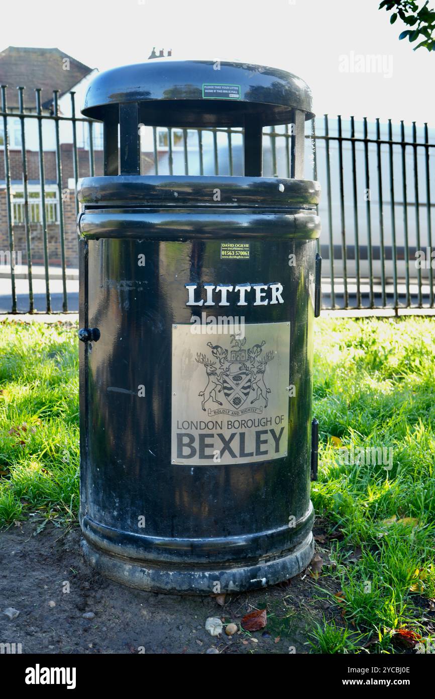 Black public litter bin from The London Borough of Bexley Stock Photo ...