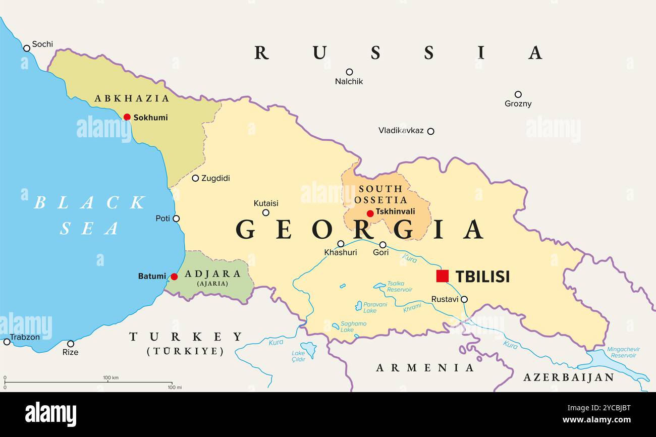Georgia with capital Tbilisi, political map. Country in Eastern Europe ...