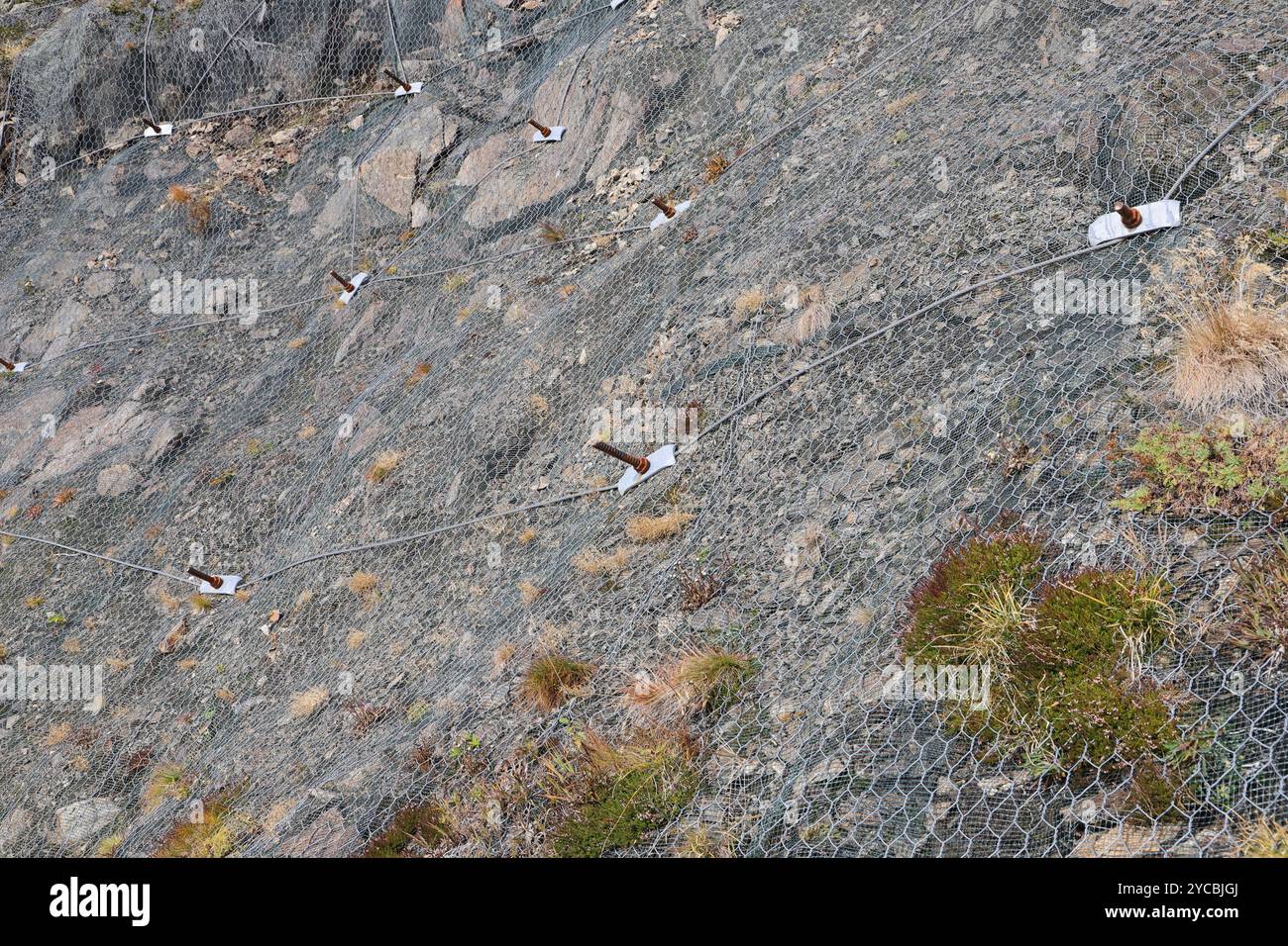 a steel net as security against falling rocks Stock Photo - Alamy