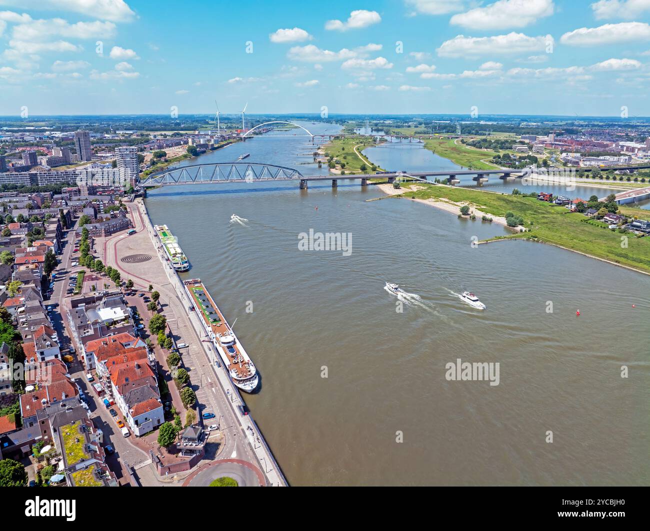 Aerial from the bridge Snelbinder and bridge Oversteek in Nijmengen the ...