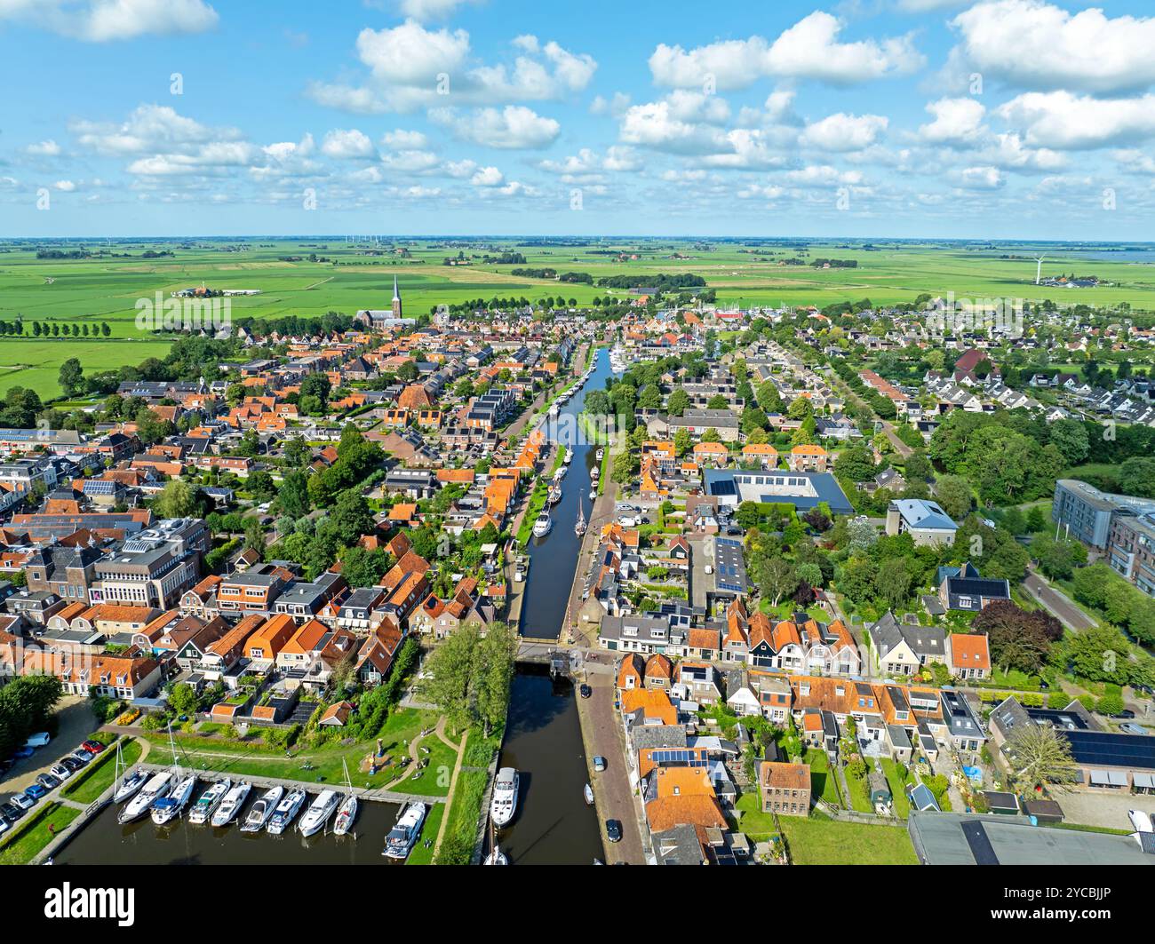 Aerial from the historical town Workum in Friesland the Netherlands ...
