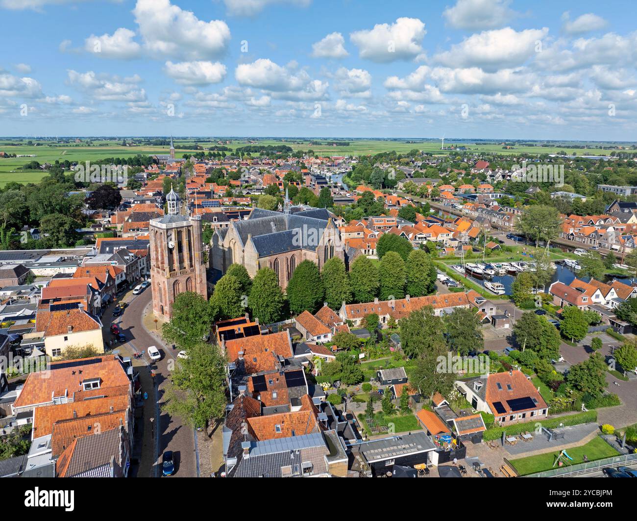 Aerial from the historical town Workum in Friesland the Netherlands ...