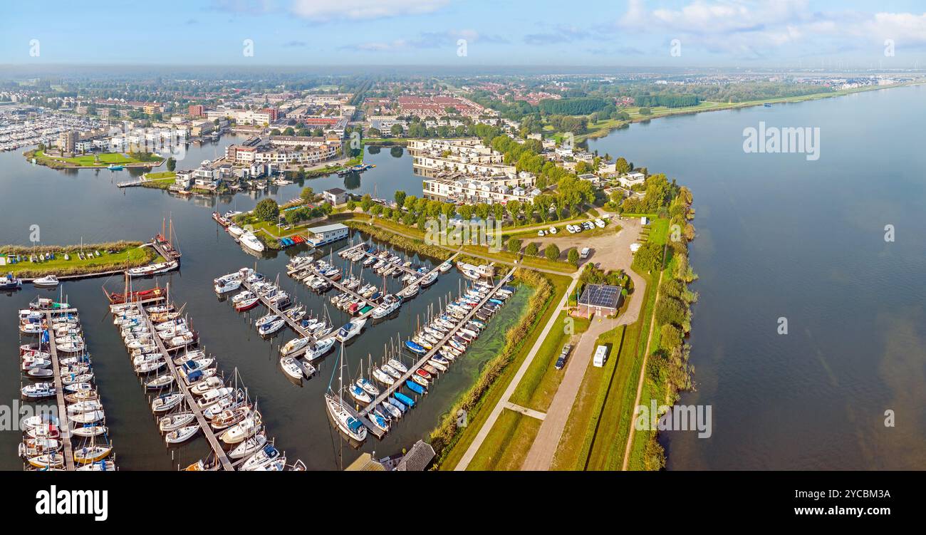 Aerial panorama from the city Zeewolde at the Veluwe meer in the ...