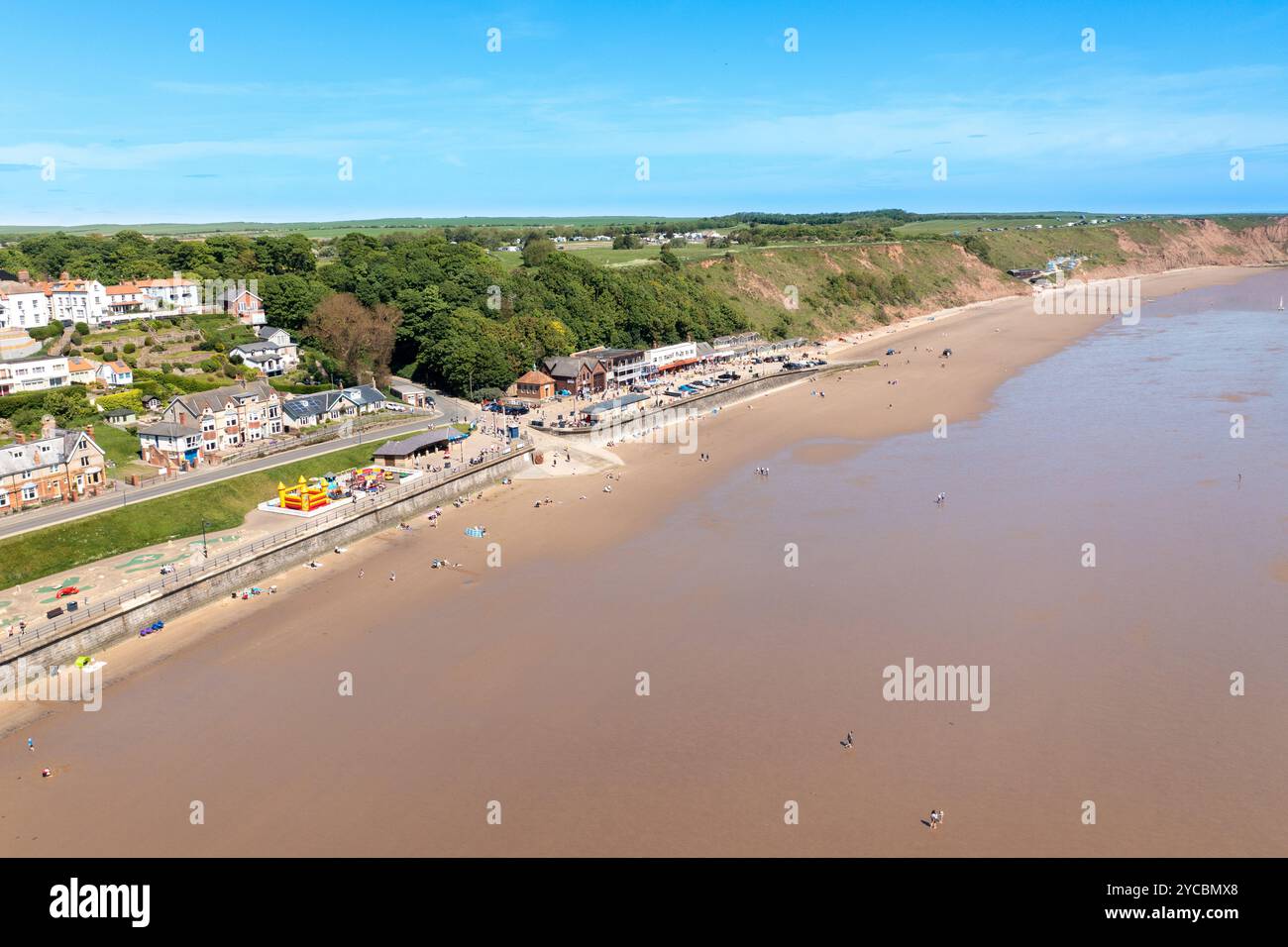 Aerial photo of the beautiful town of Filey in the UK, showing the ...