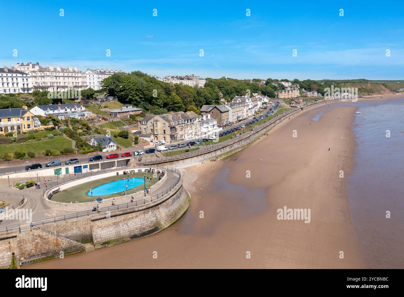 Aerial photo of the beautiful town of Filey in the UK, showing the ...