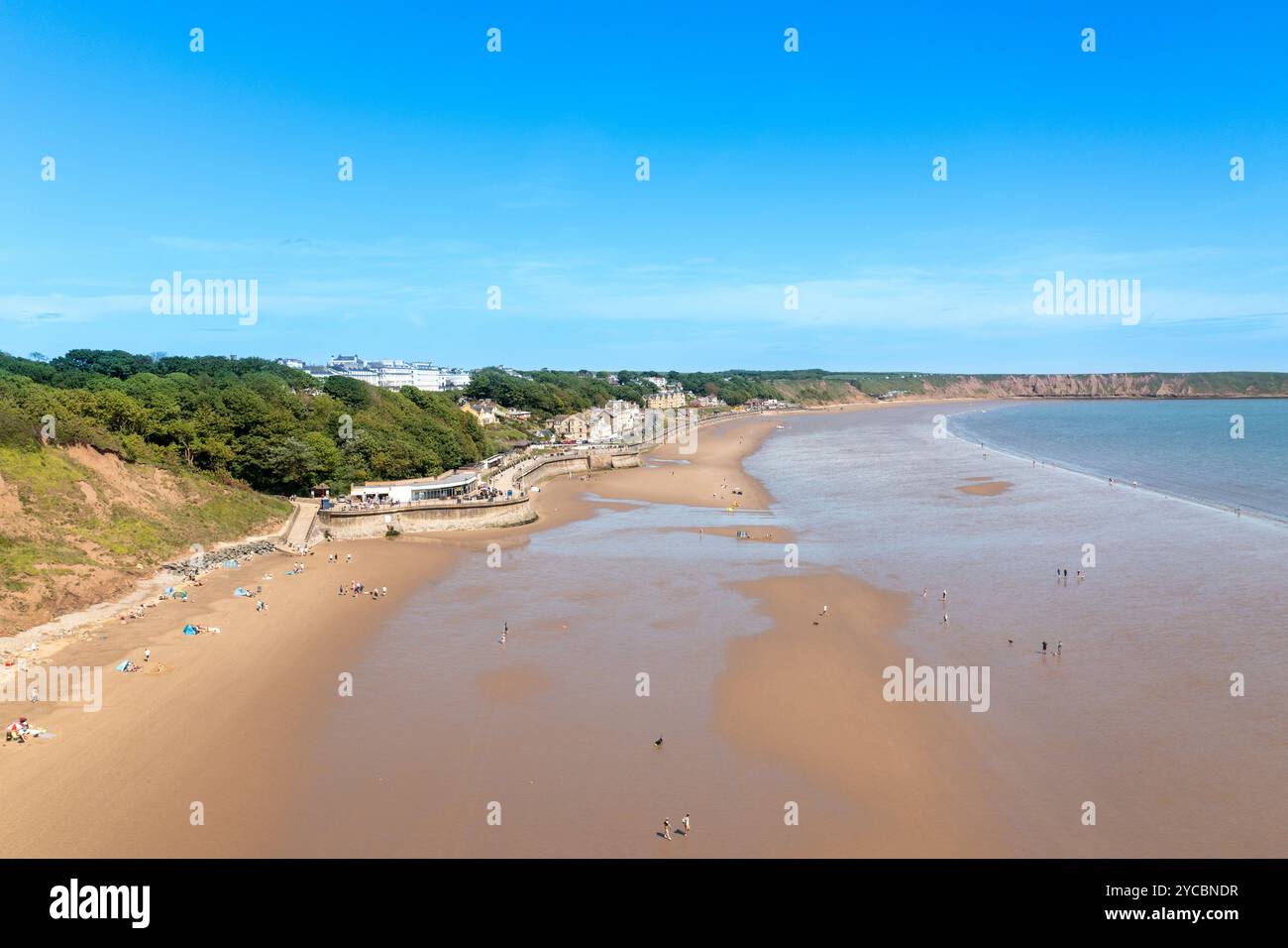 Aerial photo of the beautiful town of Filey in the UK, showing the ...