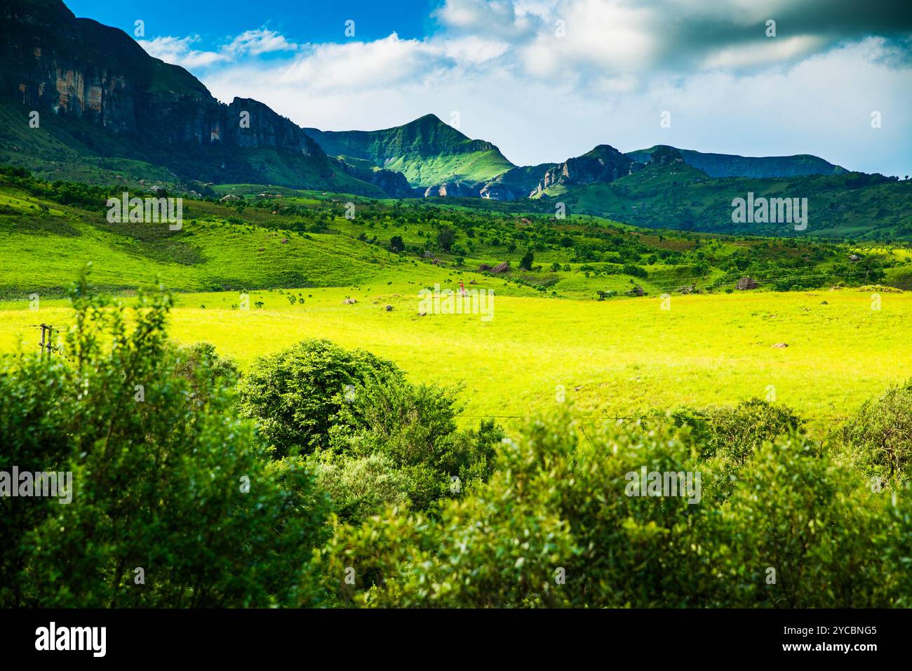 Lush green landscape of the Drakensberg mountains in Lesotho Stock ...