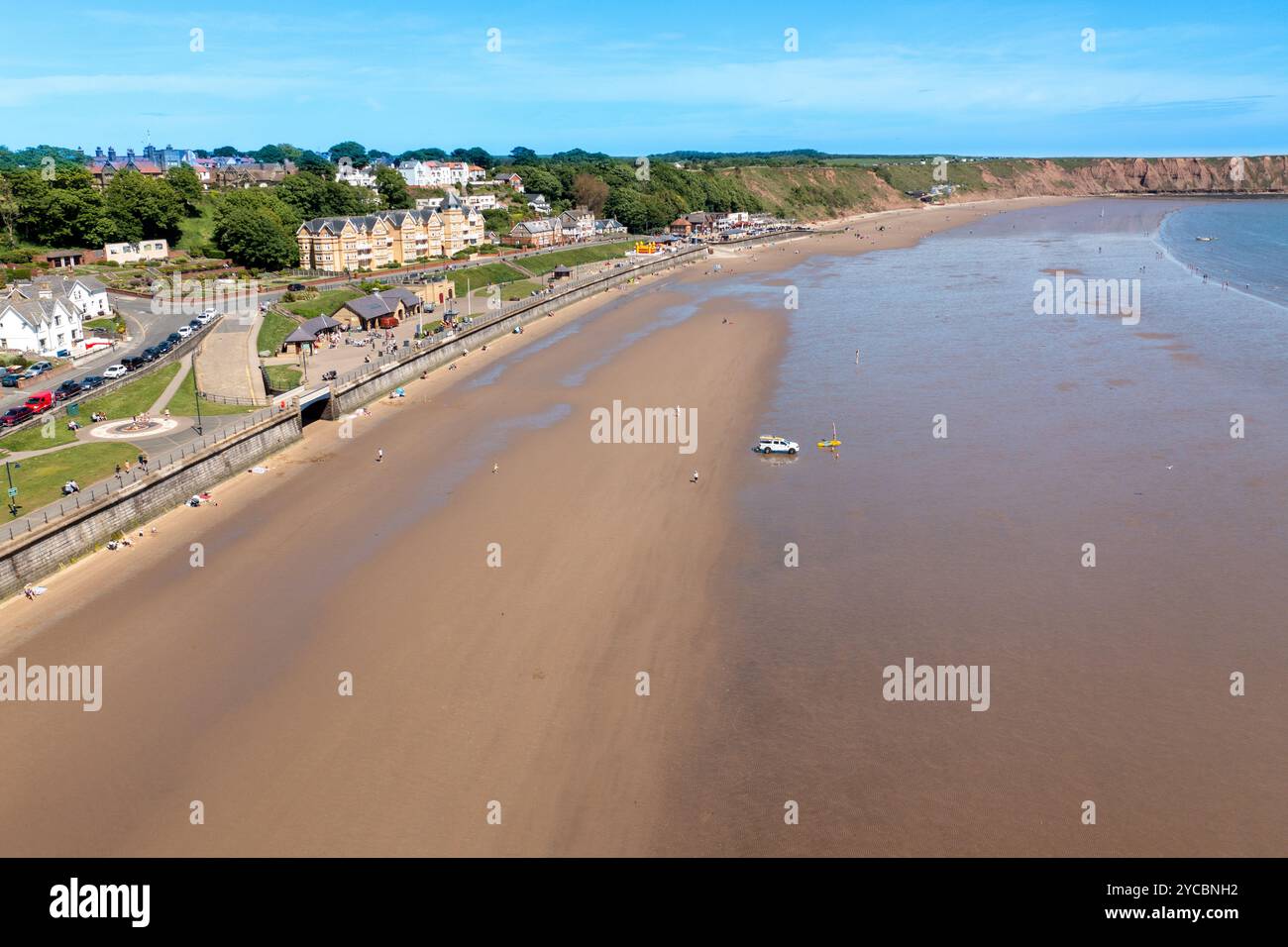 Aerial photo of the beautiful town of Filey in the UK, showing the ...