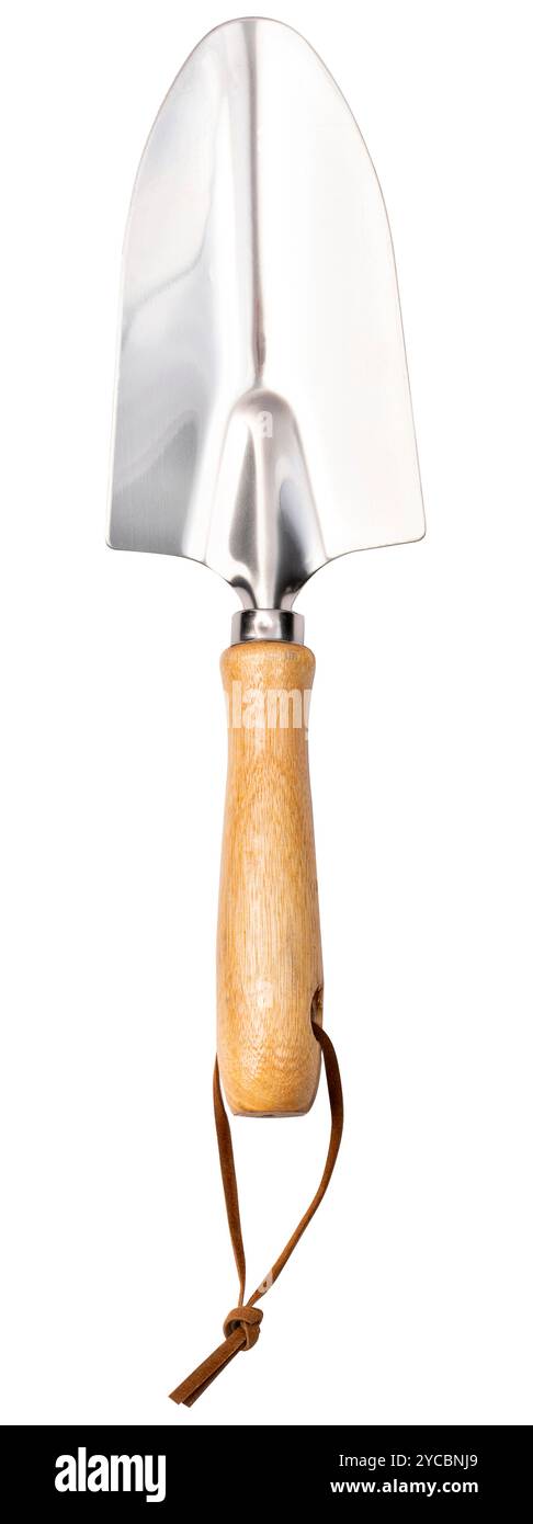 Small metal shovel for gardening on white background Stock Photo - Alamy