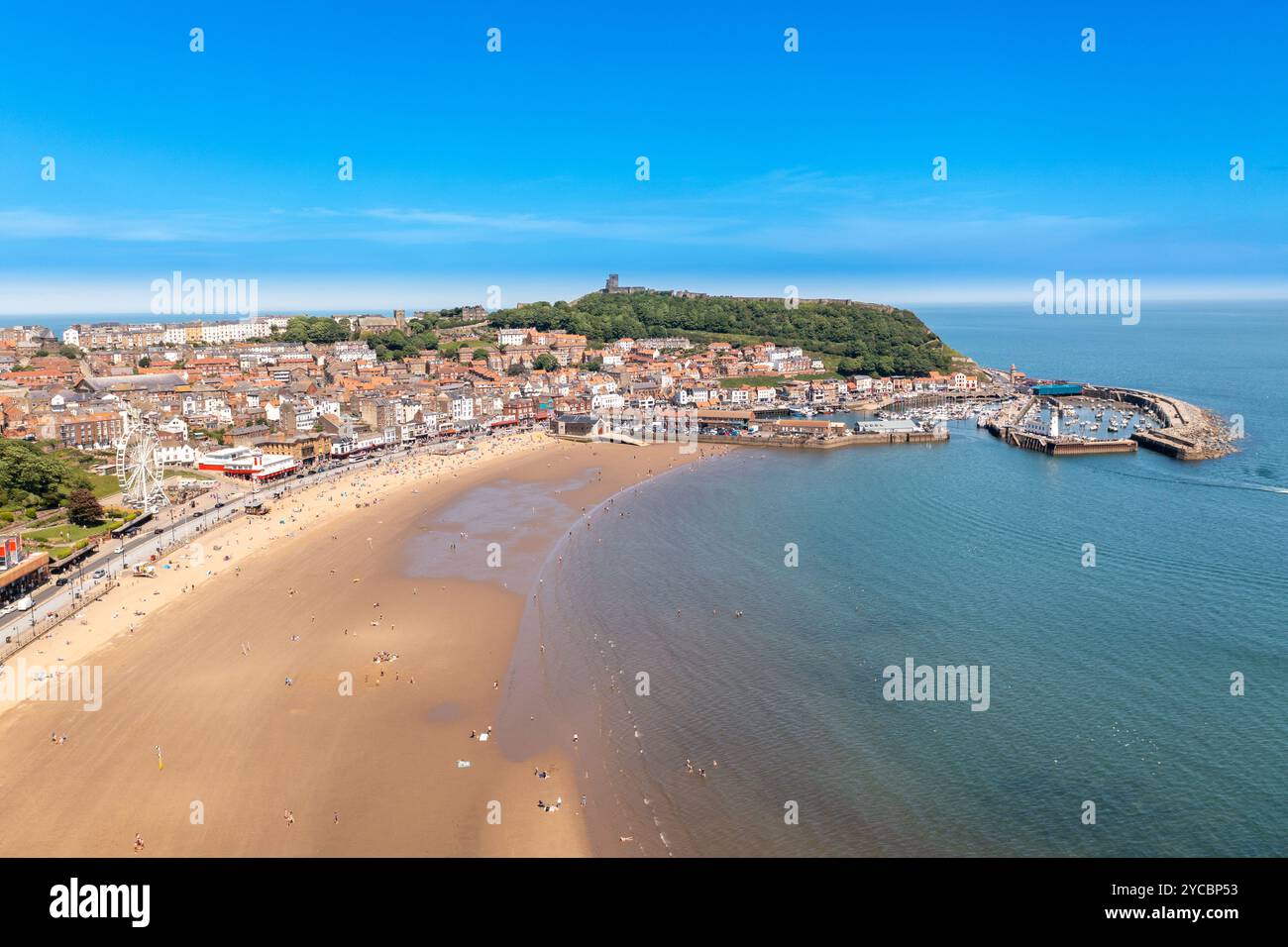 Aerial photo of the beautiful seaside town of Scarborough in the UK ...