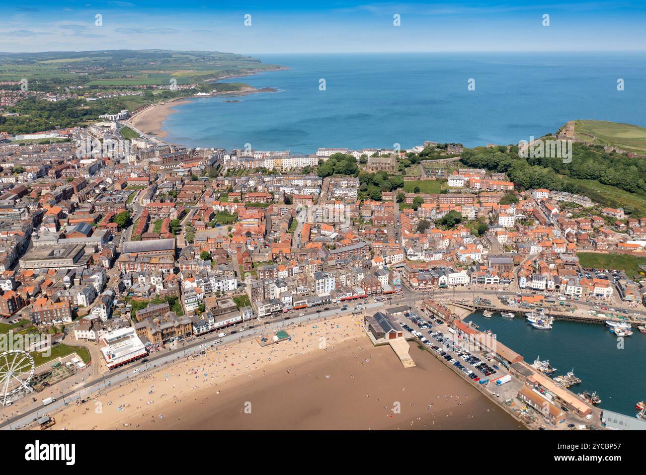 Aerial photo of the beautiful seaside town of Scarborough in the UK ...