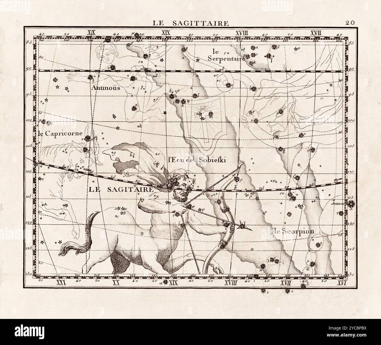 Vintage constellation illustration from the early 18th century. A ...