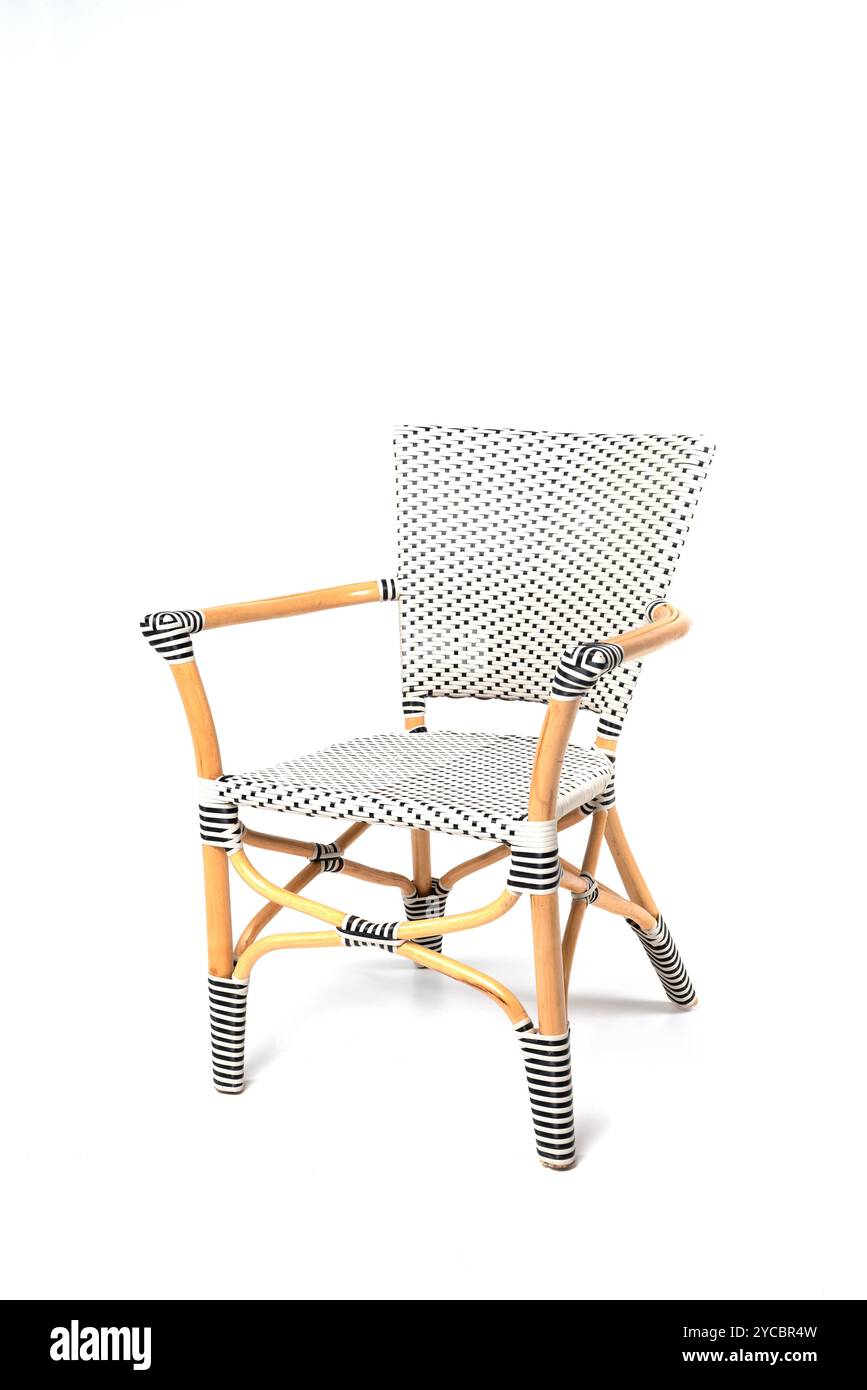 wicker designer chair with backrest isolated on white background Stock ...