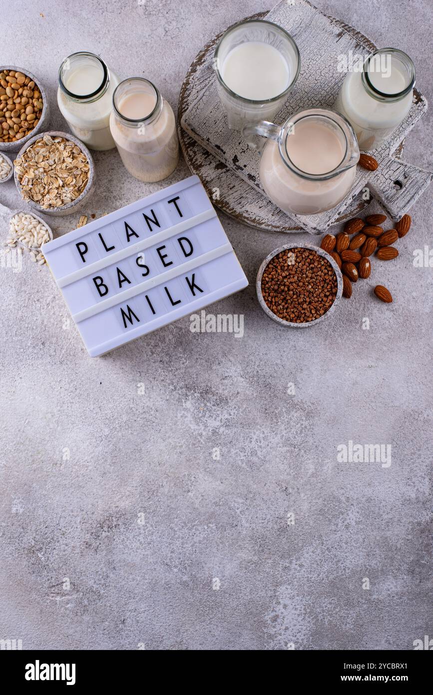 Plant based vegan non dairy alternative milk Stock Photo - Alamy