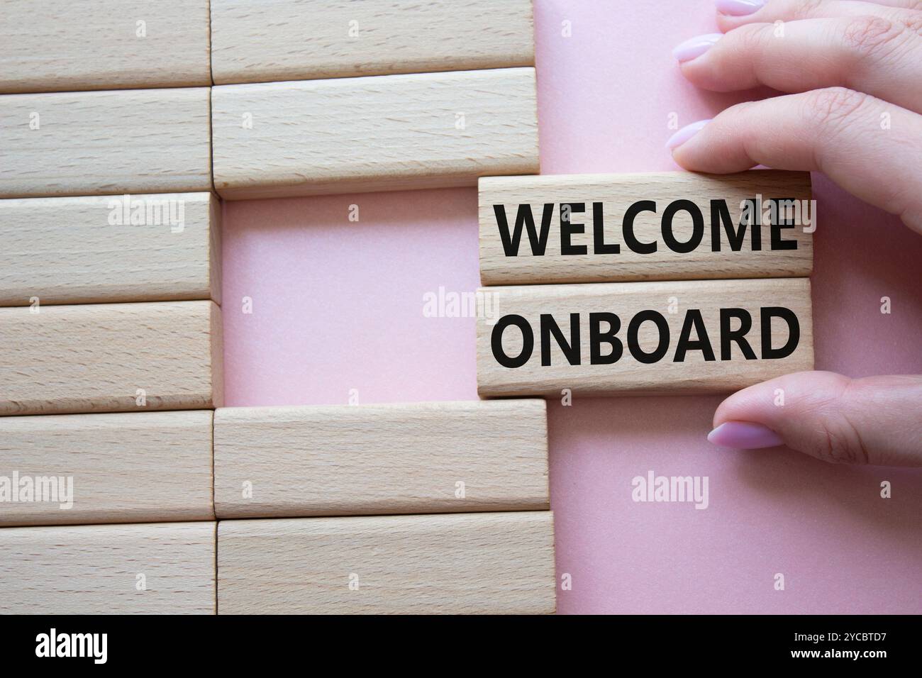 Welcome onboard symbol. Concept words Welcome onboard on wooden blocks ...