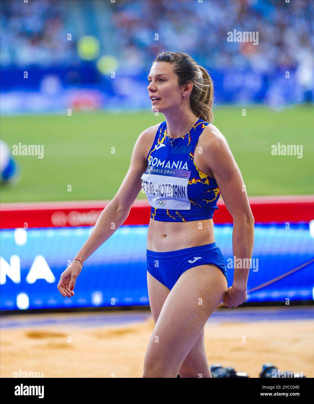 Alina Rotaru-Kottmann participating in the long jump at the Paris 2024 ...