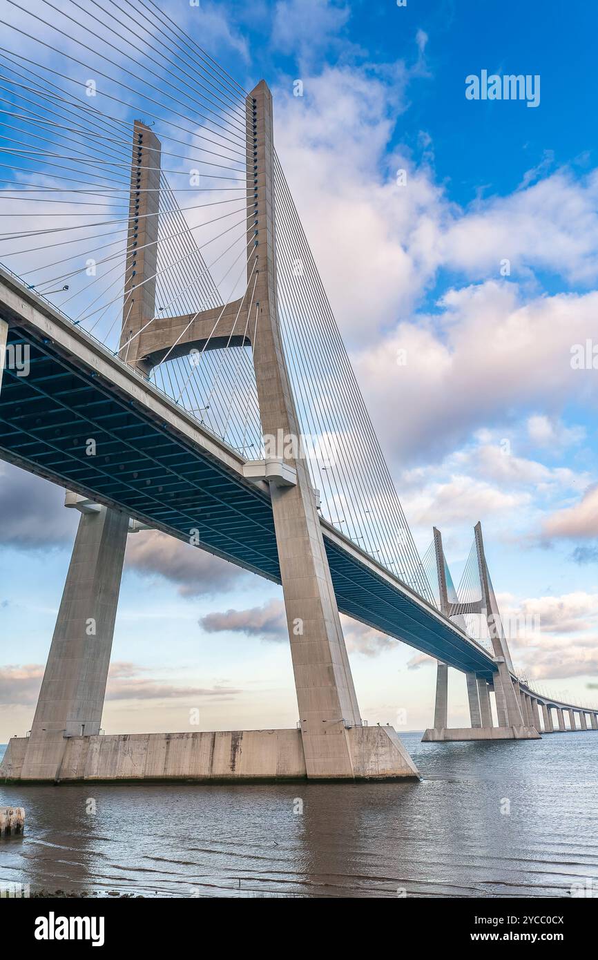 The impressive Vasco da Gama bridge stretches across the Tagus River ...