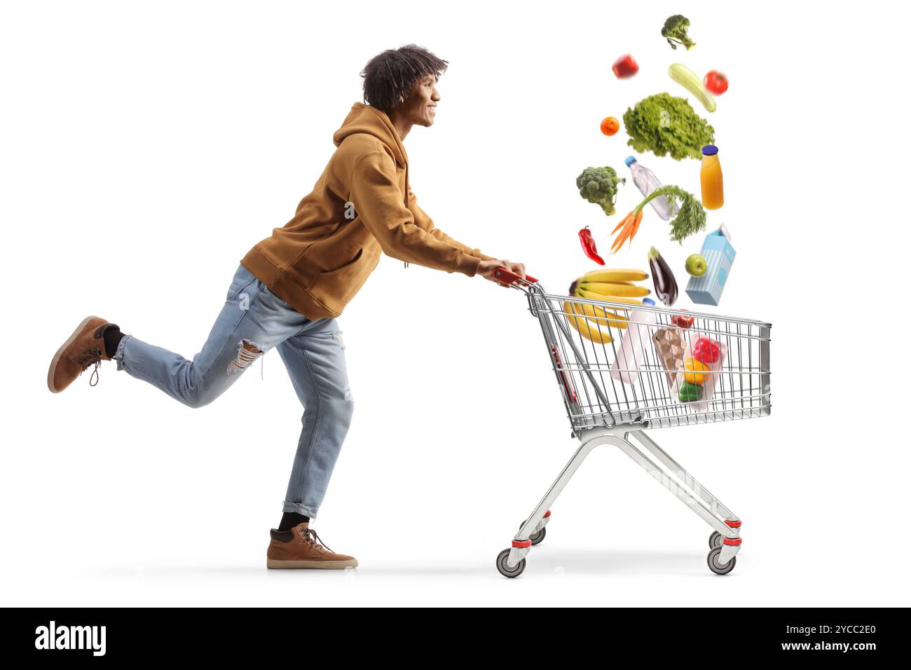 Full length profile shot of a young african american man running with a ...