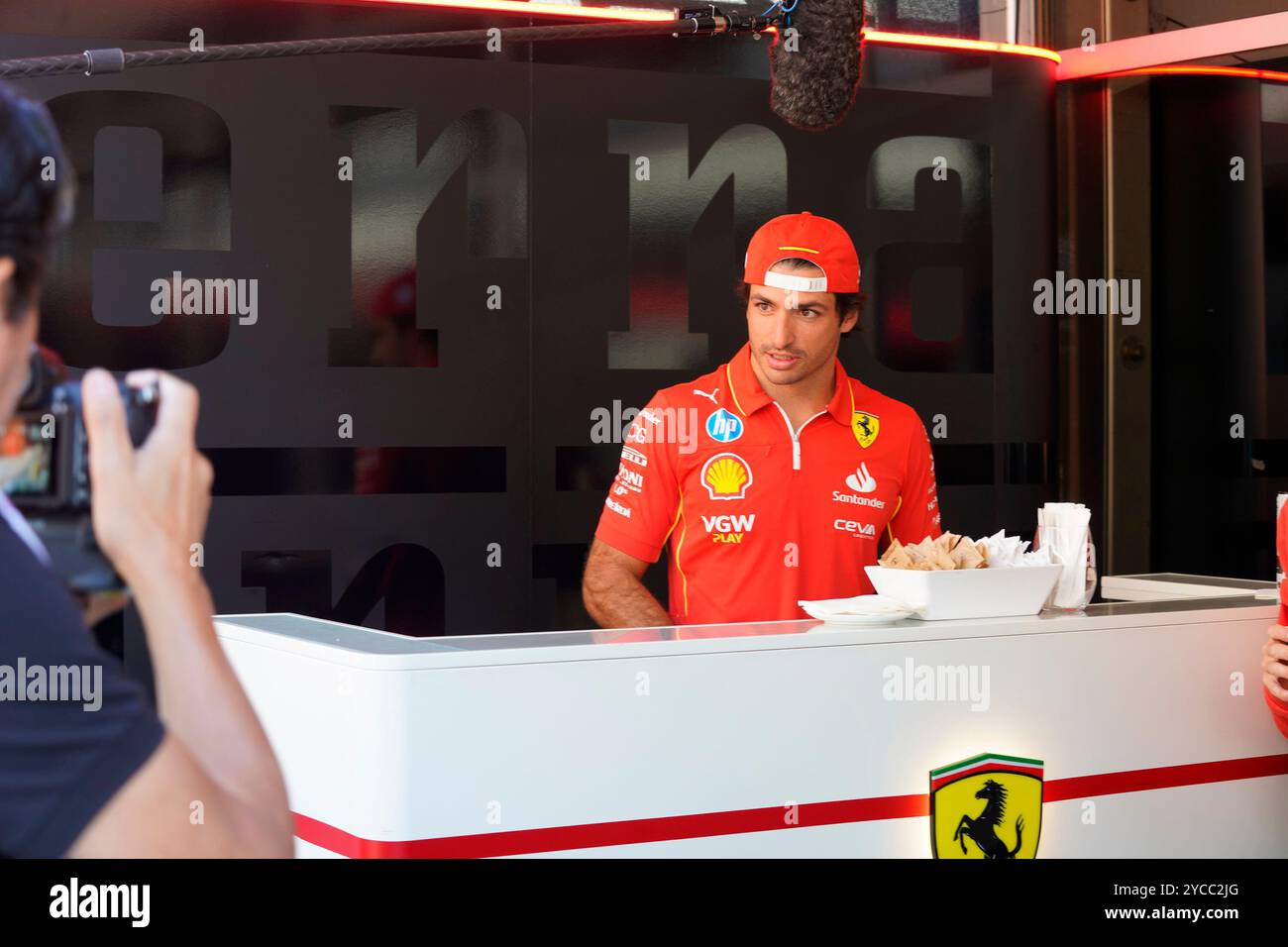 Ferrari Formula 1 driver Carlos Sainz Jr. prepares his morning coffee ...