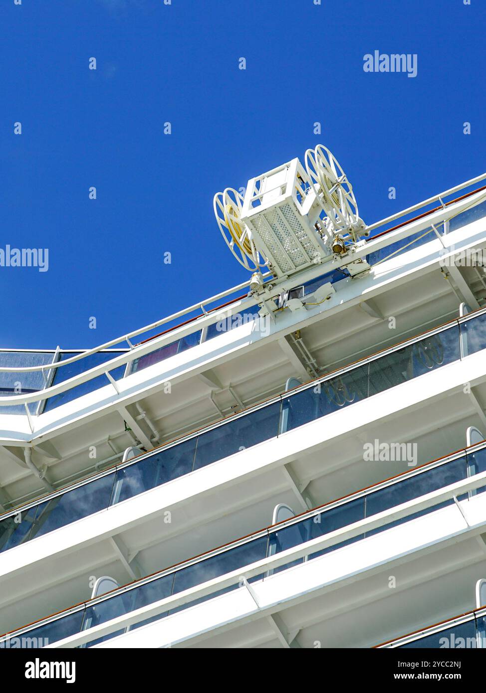 Large modern cruise ship hull and deck cleaning and washing equipment ...