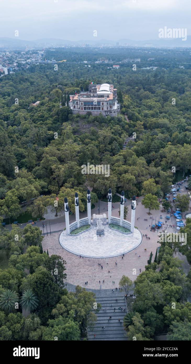 Aerial view of the Altar to the Fatherland and Chapultepec Castle in ...