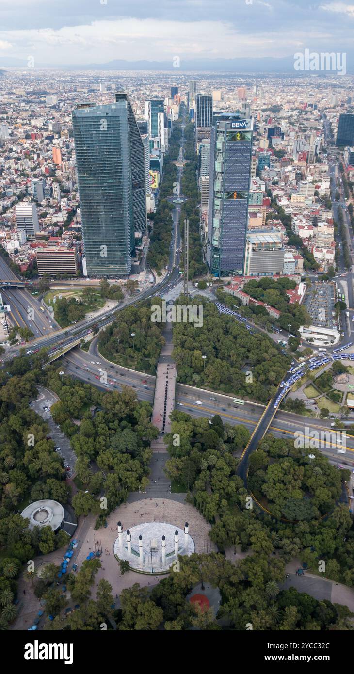 Aerial view of Chapultepec Castle and Paseo de la Reforma Avenue in ...
