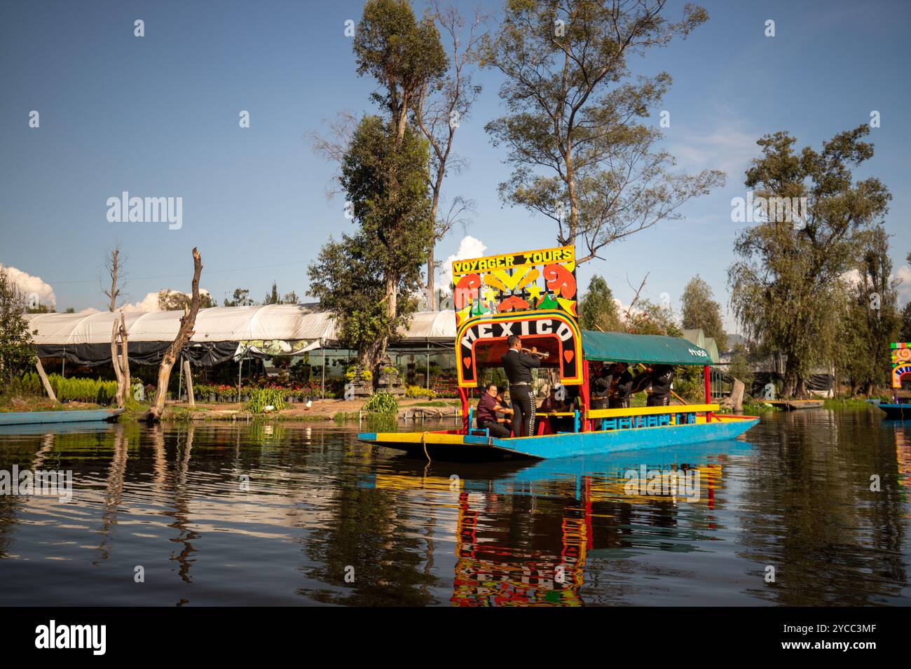 Trajineras Xochimilco, tourist area on a canal with boat rides and ...