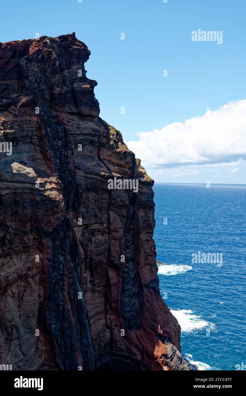 Sheer cliffs rising dramatically above the Atlantic Ocean along the ...