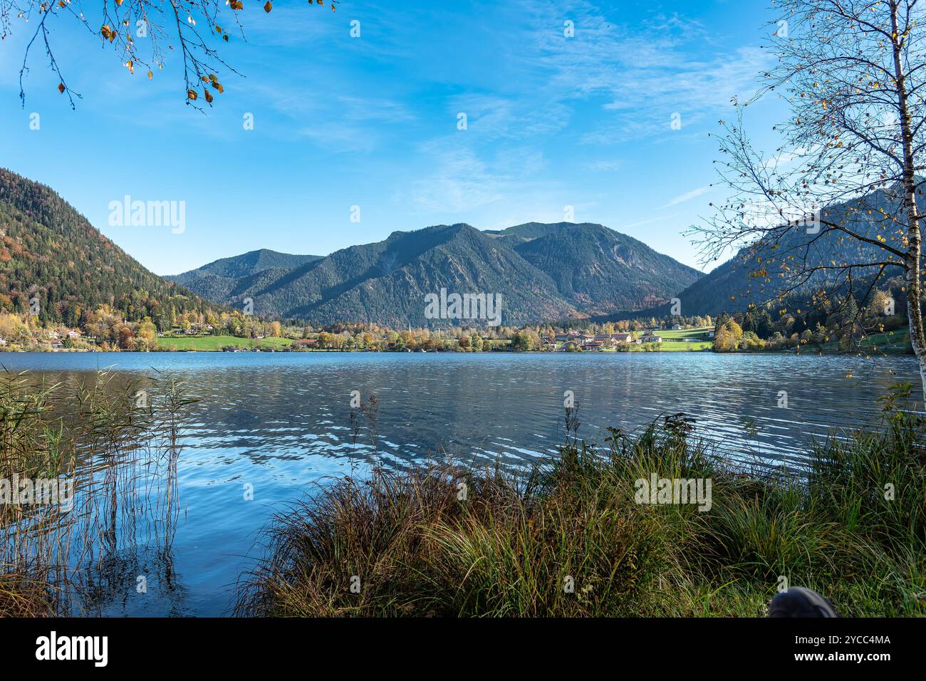 Hiking trail around Lake Schliersee in the bavarian alps at Schliersee ...