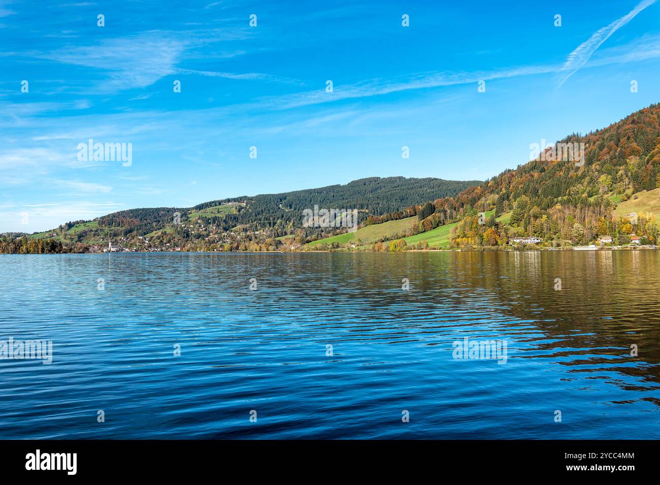 Hiking trail around Lake Schliersee in the bavarian alps at Schliersee ...