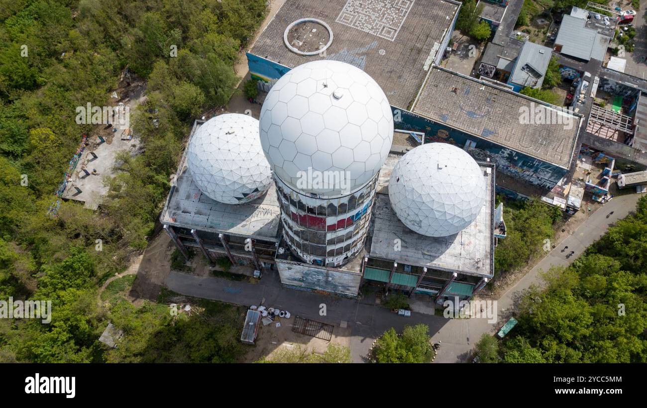 Aerial view of Spying station on Teufelsberg (DDR history) in Berlin ...