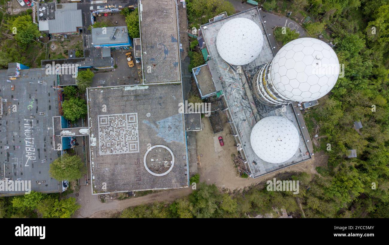 Aerial view of Spying station on Teufelsberg (DDR history) in Berlin ...