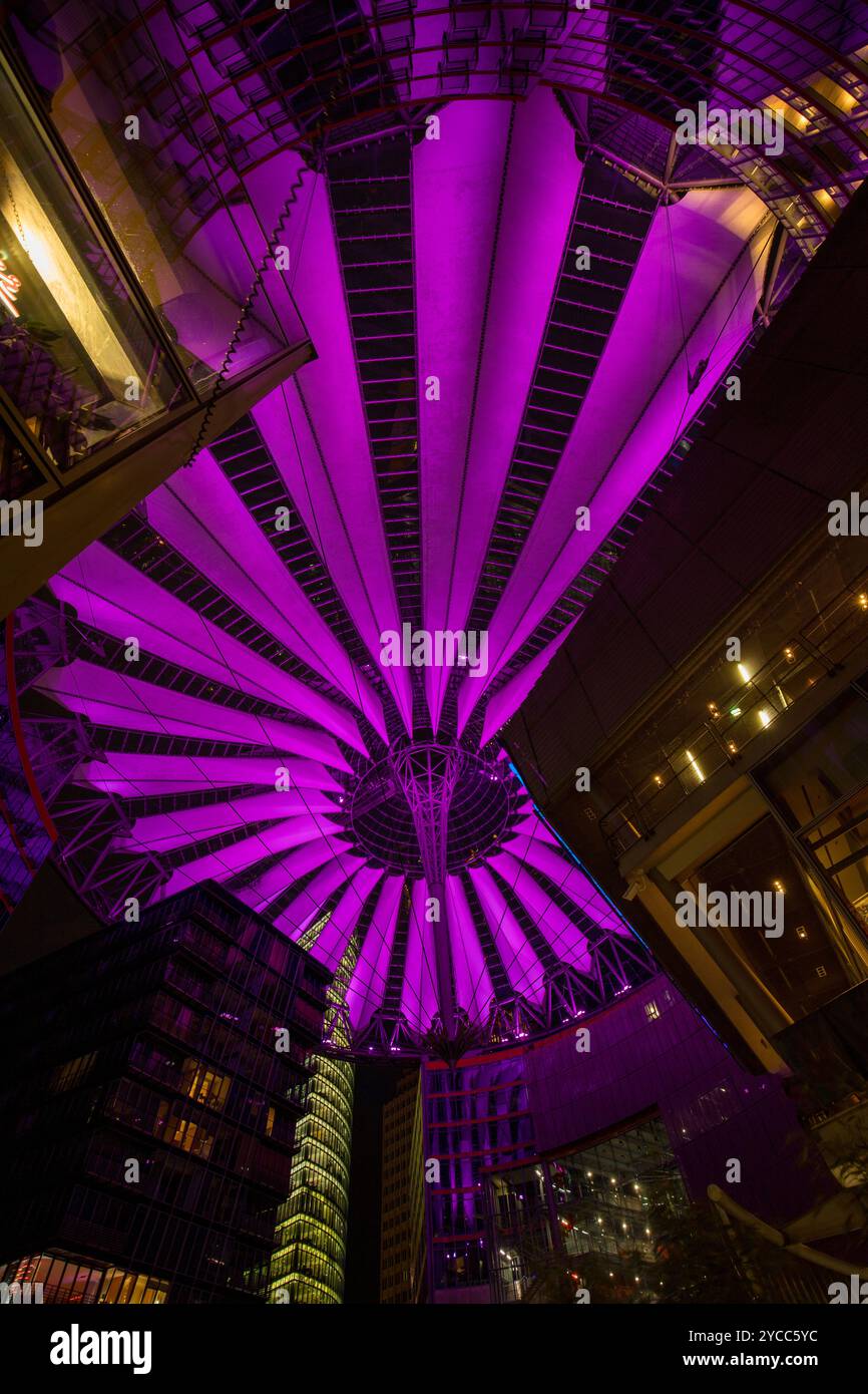 Sony Center at night, is a public space located in the financial ...