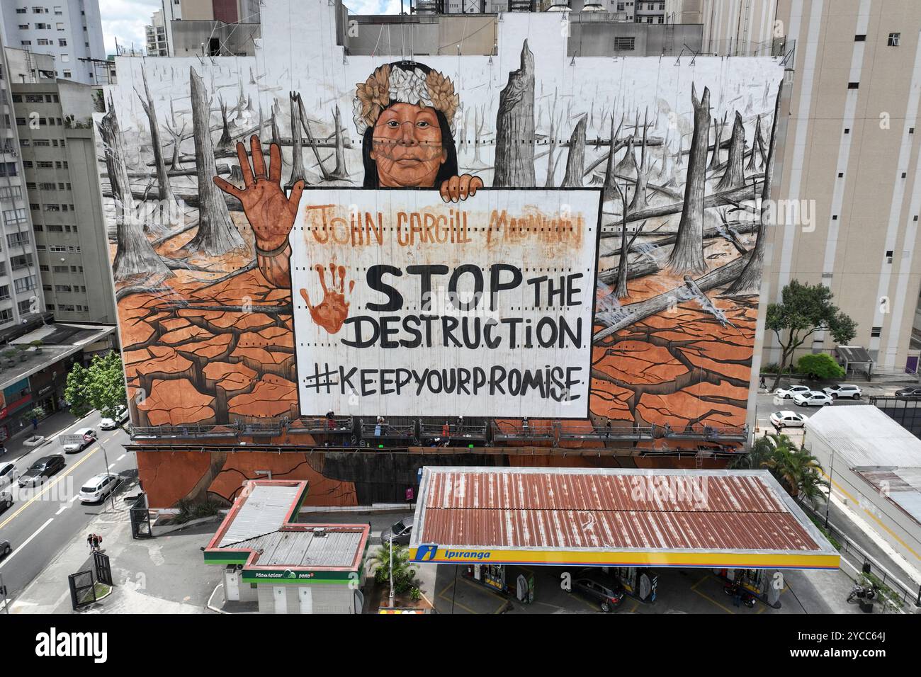 A mural by artist-activist Mundano depicting the drought in the Amazon ...