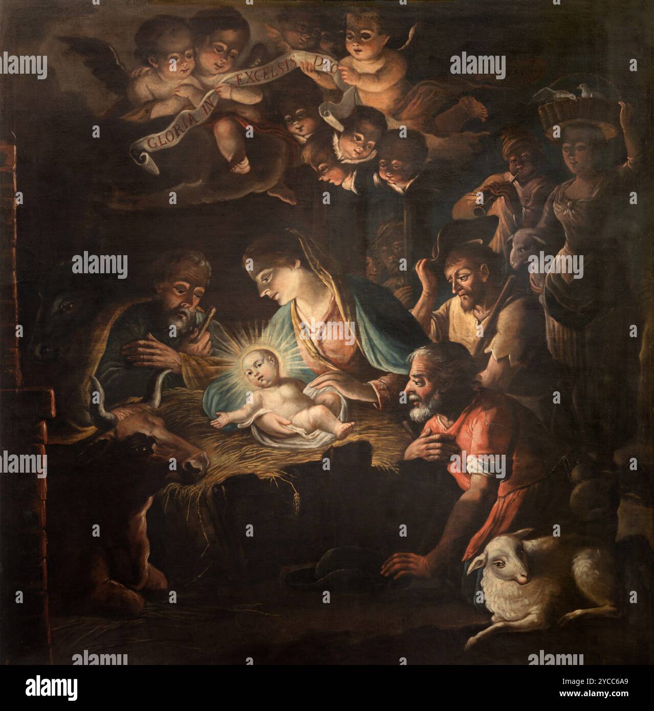 ASTI, ITALY - SEPTEMBER 11, 2024: The painting of Nativity (Adoration of Shepherds) in church ...