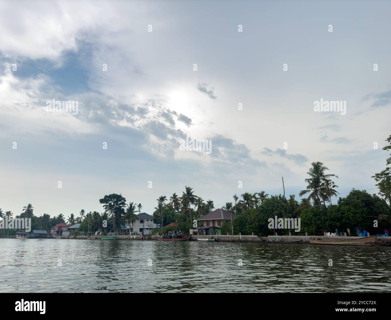 Alleppey, Kerala, India - May 15 2024: View of habitat from Houseboat cruise along the Alappuzha ...