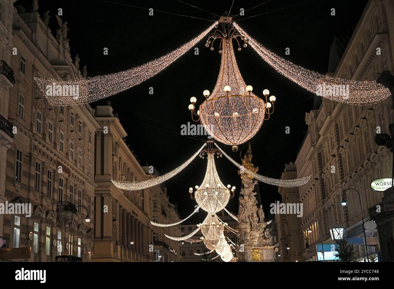 Christmas decoration and lights in Graben street by night in Vienna ...