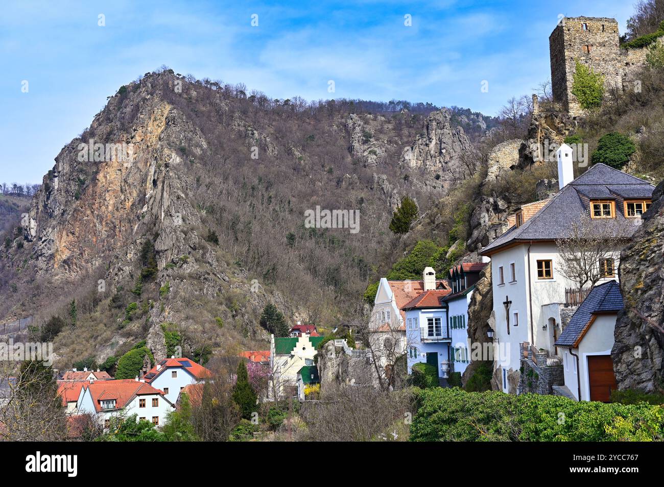 Old houses Durnstein Austrian Danube town in the Wachau Valley Stock ...