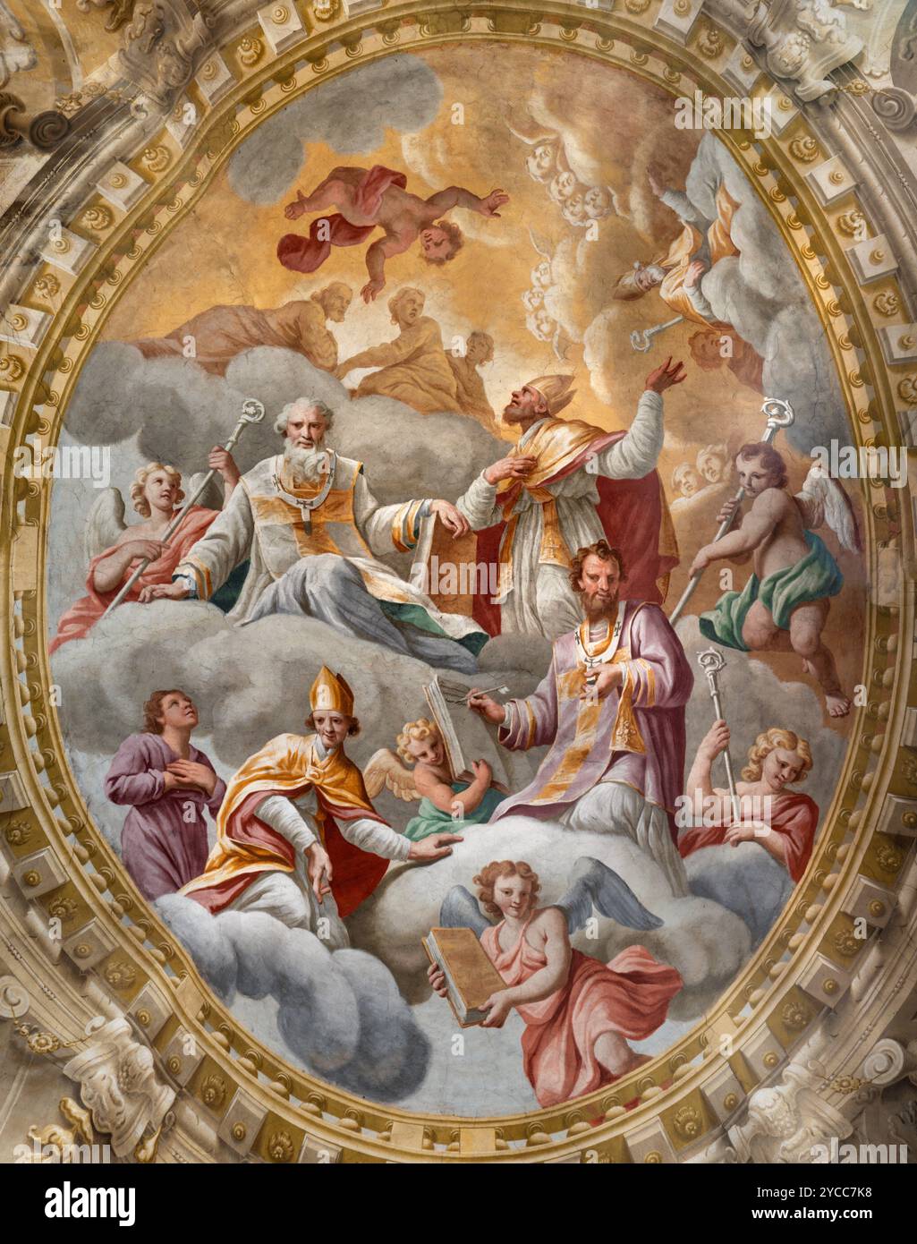 ASTI, ITALY - SEPTEMBER 10, 2024: The ceiling fresco of Four Doctors of ...