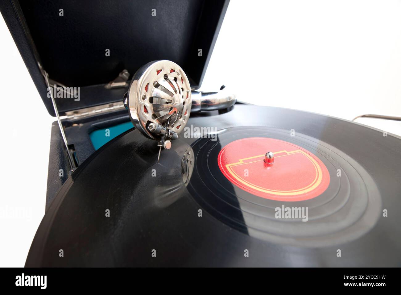 Vintage gramophone with vinyl record isolated on white background Stock ...