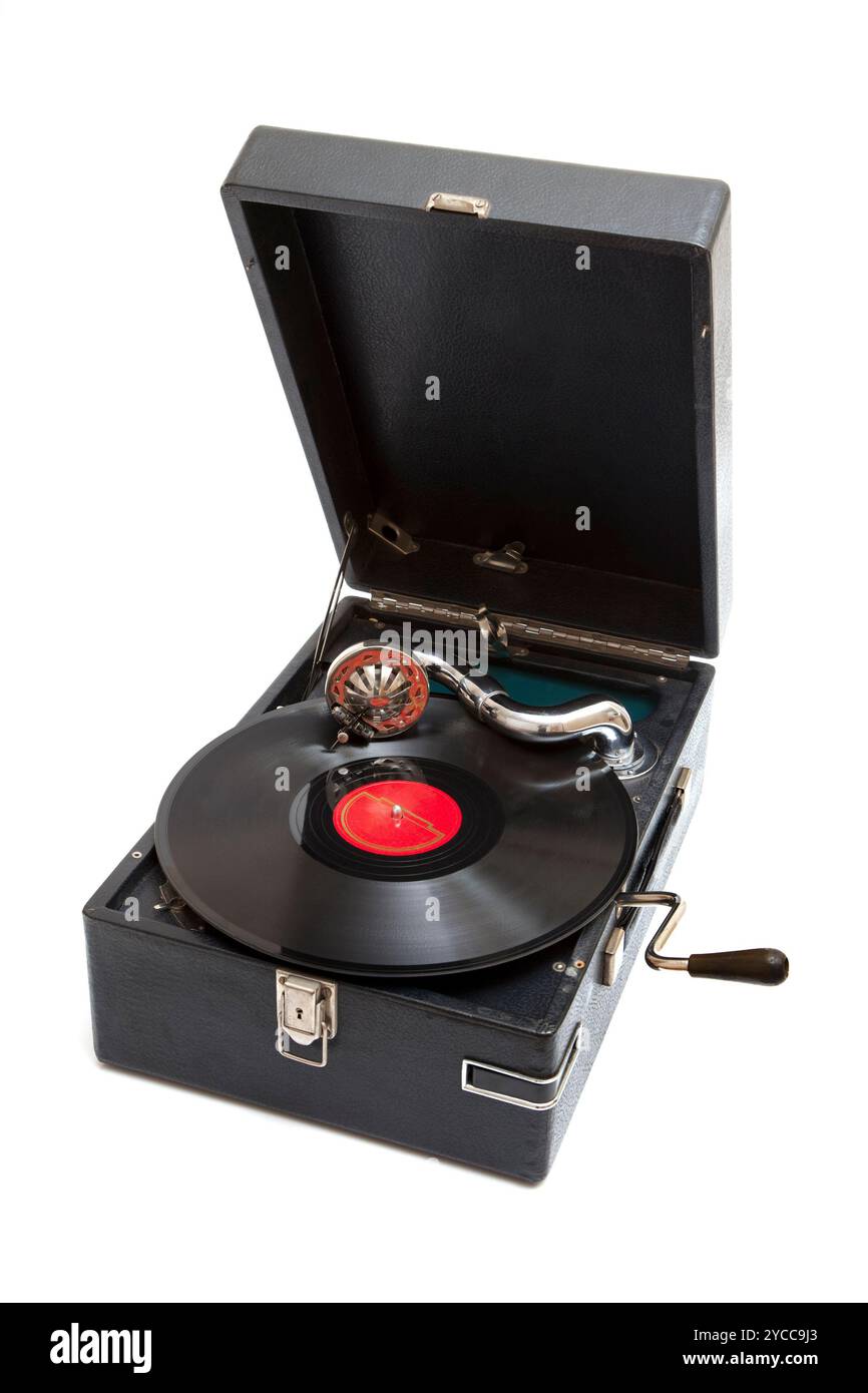 Vintage gramophone with vinyl record isolated on white background Stock ...