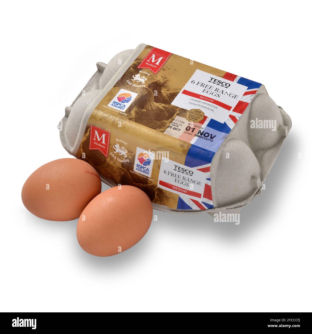 Cardboard carton box Tesco supermarket free range eggs half dozen six ...