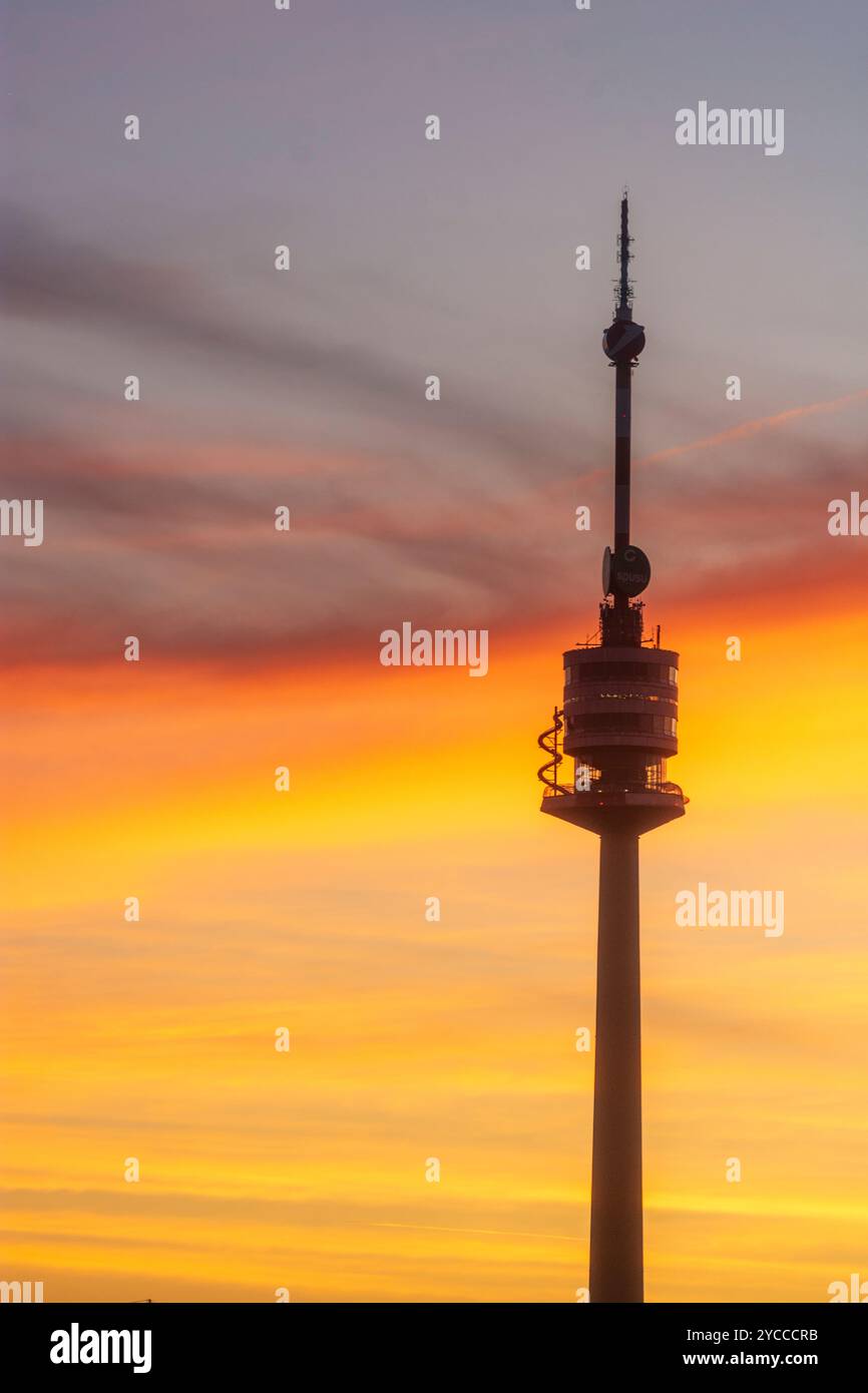 Vienna: tower Donauturm (Danube Tower), sunrise in 22. Donaustadt, Wien ...