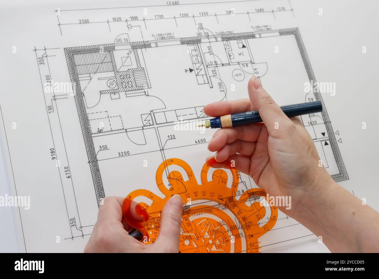 Hand drawn technical drawing. Architectural drawing exercise using ...