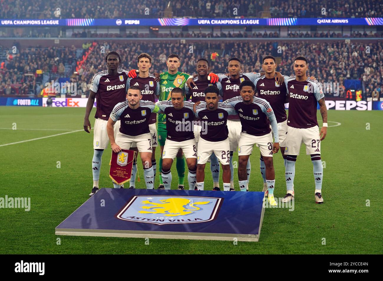 The Aston Villa starting line up pose for a team photo during the UEFA ...